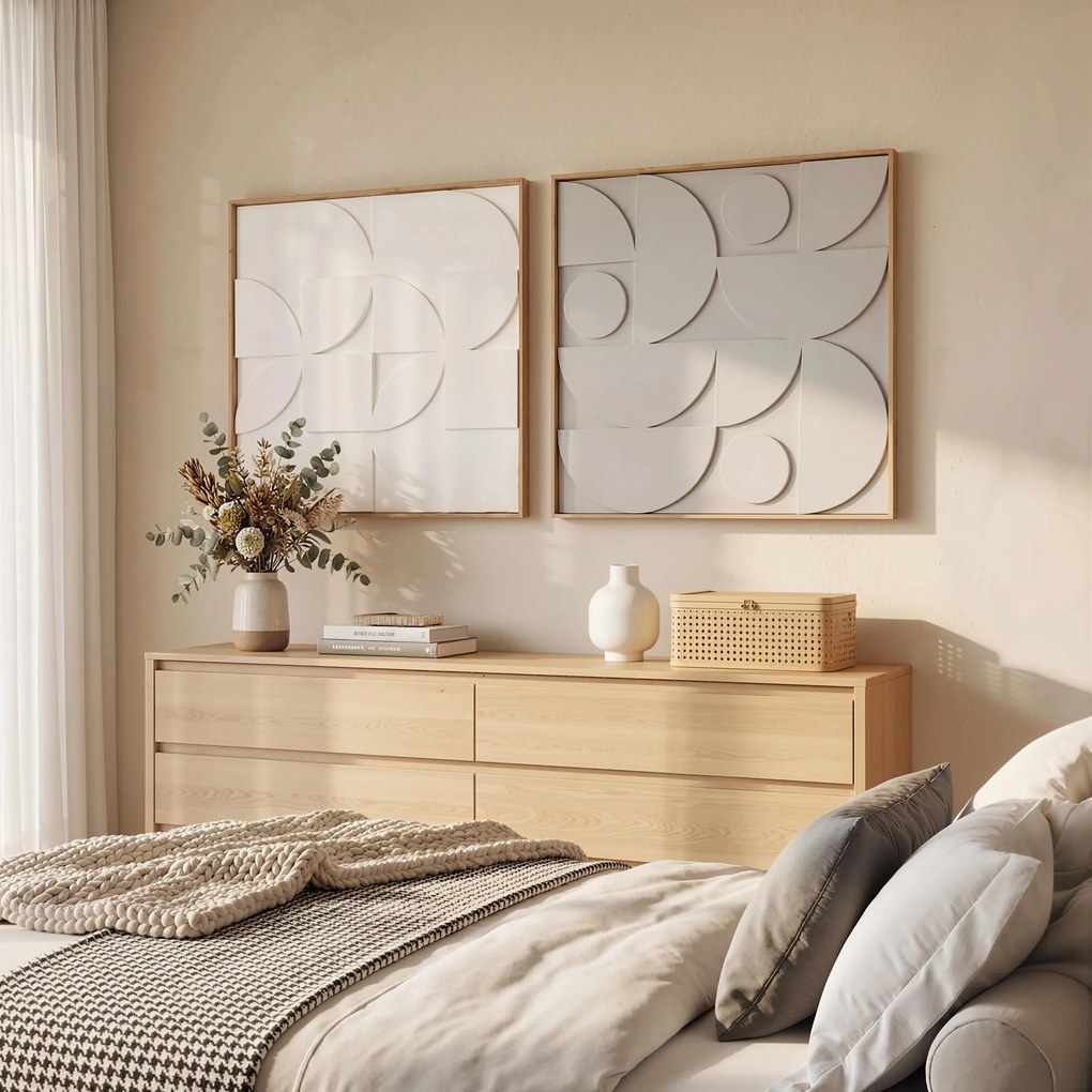 HOMCOM Dekorace stěn 3D sada 2 geometrických nástěnných dekorací Moderní nástěnná dekorace obývacího pokoje, chodby, 80 x 3,5 x 80 cm, bílá
