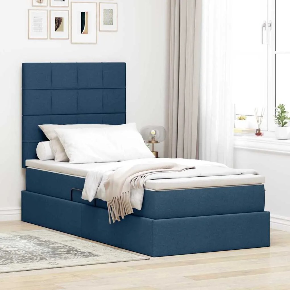 Postel s úložným prostorem a matrací Modrá 90 x 200 cm textil 3371759