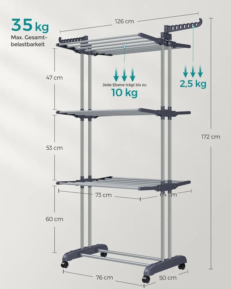 Sušák na prádlo Nehy 172 cm šedý/stříbrný