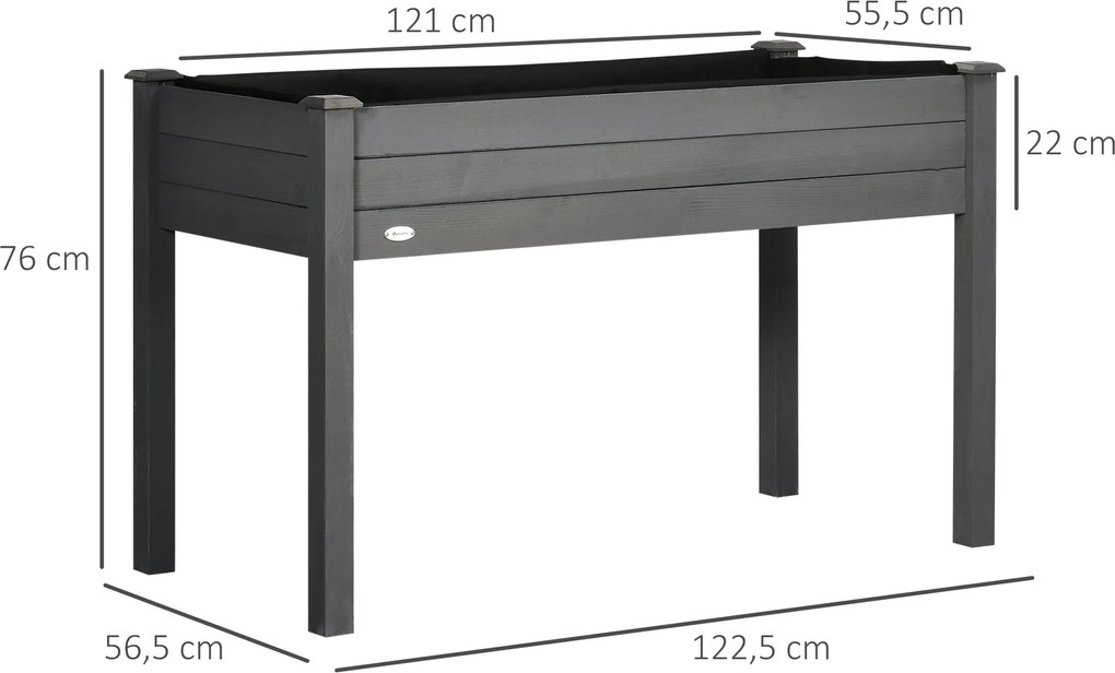 Vyvýšený zahradní záhon Outsunny rozměry 123L x 57W x 76H cm, obsahuje zavlažovací vložky + drenážní textilem, solidní jedlové dřevo