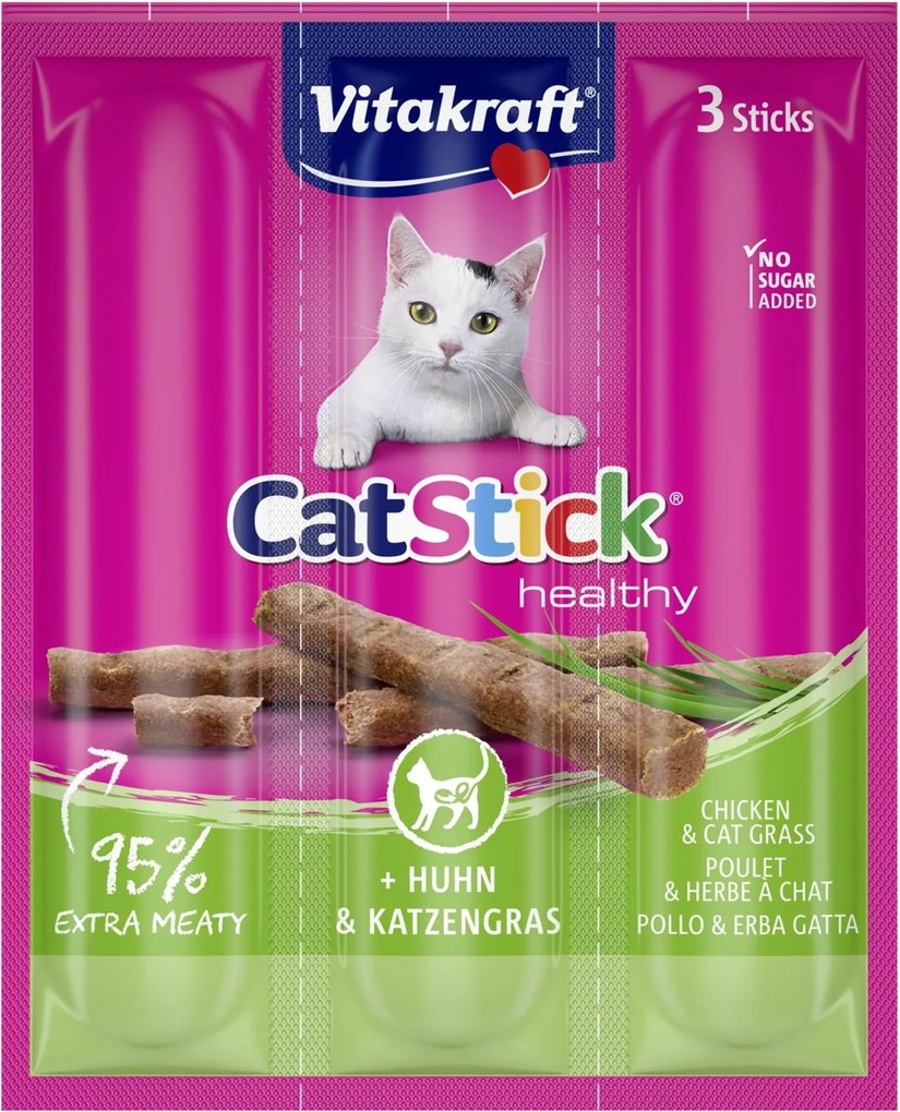Vitakraft Pochoutka pro kočky Cat stick mini kuře a kočičí tráva, 3 x 6 g, 3 ks