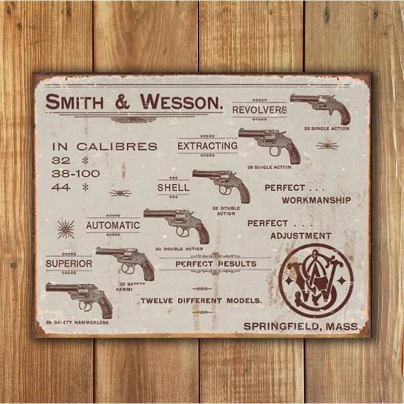 Plechová cedule S&W - Revolvers 40 cm x 32 cm