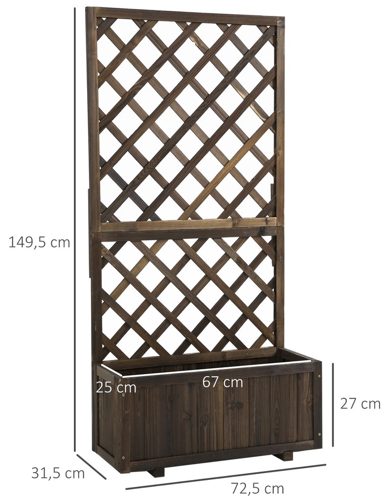 Outsunny vyvýšený záhon s mříží Dřevěný květinový truhlík 72,5x31,5x149,5 cm ideální pro popínavé rostliny a růže na zahradě |