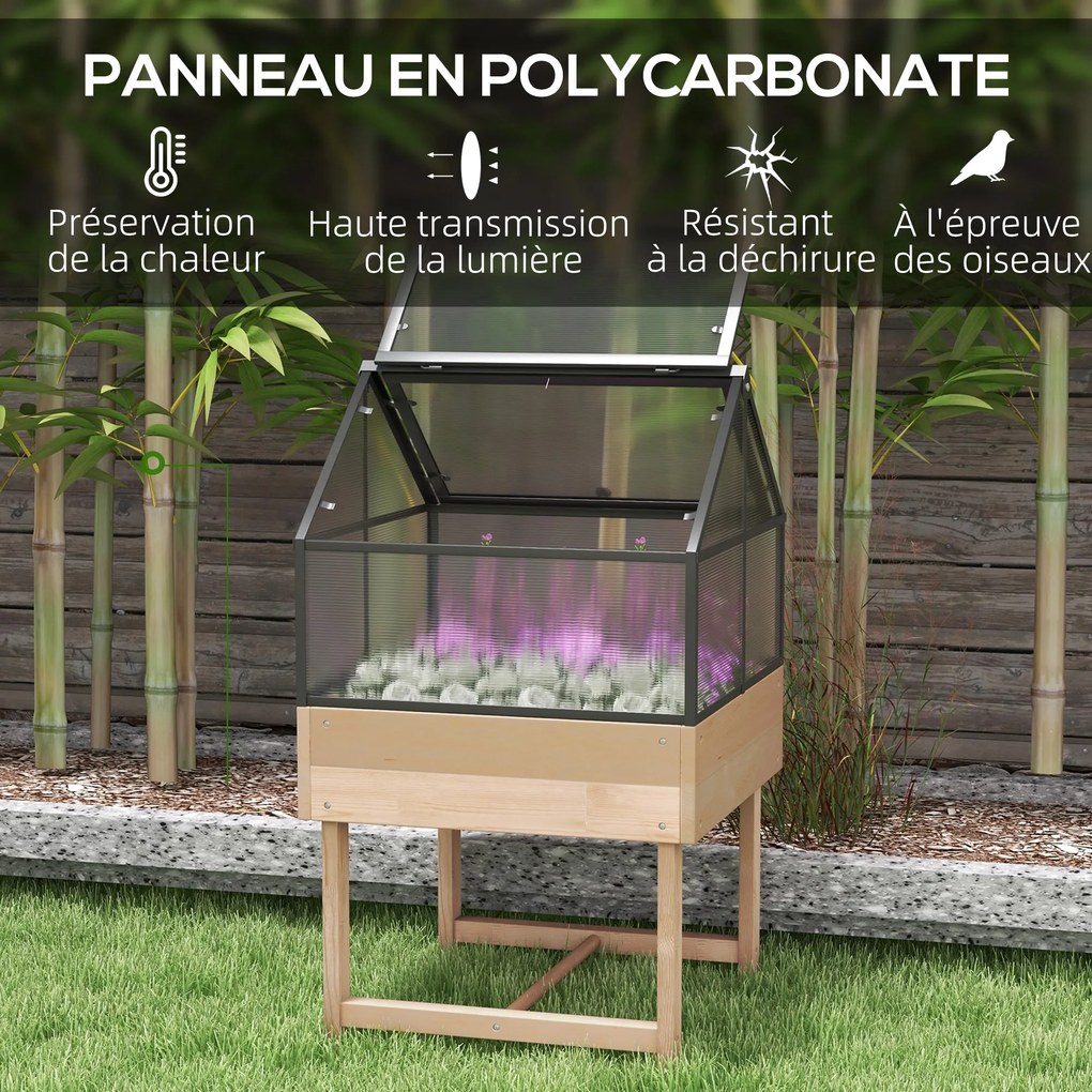 Outsunny Mini Skleník na Nohách - vyvýšený zahradní truhlík - rozměry 60D x 57Š x 103V cm - dvojitě otevíratelné polykarbonátové panely, ocel, ošetře…