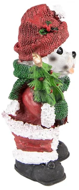 Vánoční dekorace pes v santovo obleku a stromkem – 15x14x29 cm