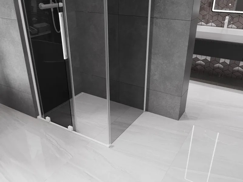 Mexen Velar L, sprchový kout s posuvnými dveřmi 90 x 80 cm, 8mm šedé sklo, bílá matná, 871-090-080-43-20