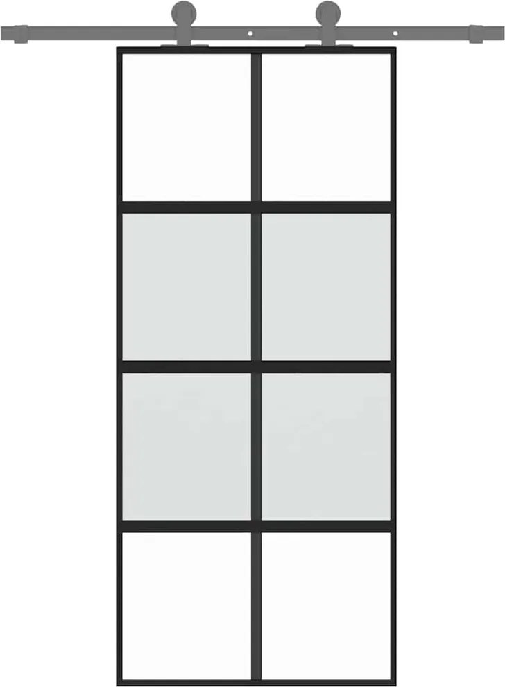 Posuvné dveře černé 90 x 205 cm tvrzené sklo a hliník 155223