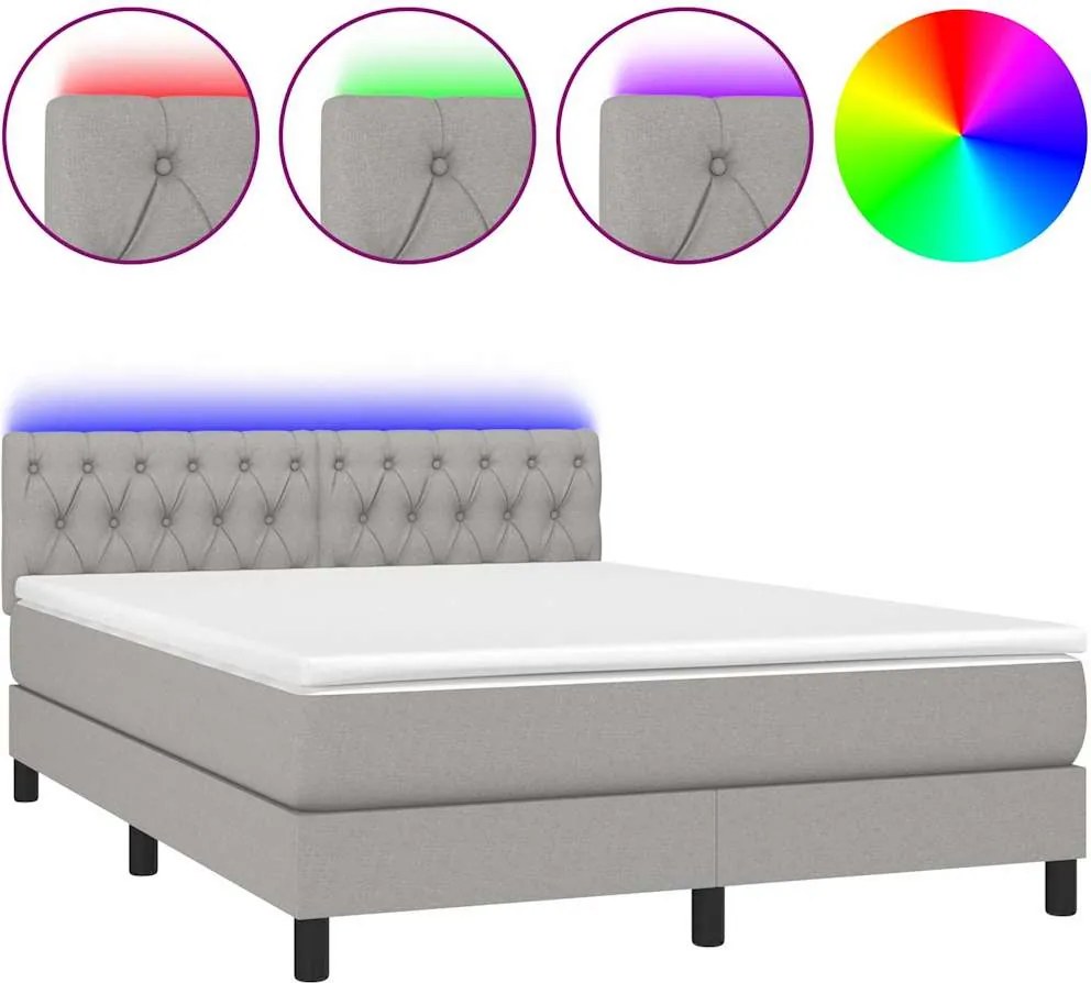 Box spring postel s matrací a LED světle šedá 140x200 cm textil 3133397