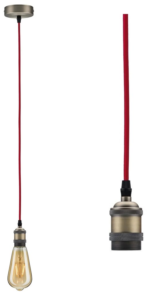 Paulmann 50323 Vintage, bronzové závěsné svítidlo s rudým textilním kabelem, 1x60W E27 délka 200cm