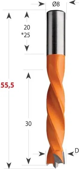 CMT Orange Tools CMT | Kolíkovací vrtáky neprůchozí, stopka ø 8 mm, celková délka 55,5 mm Délka: 55,5 mm, Průměr: 8 mm