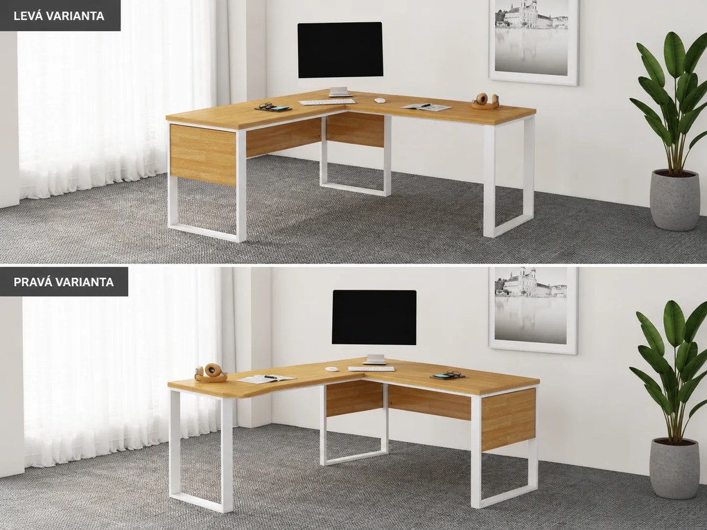 Rohový kancelářský stůl Houseland Nuvia Home 01 160 cm dub/bílý