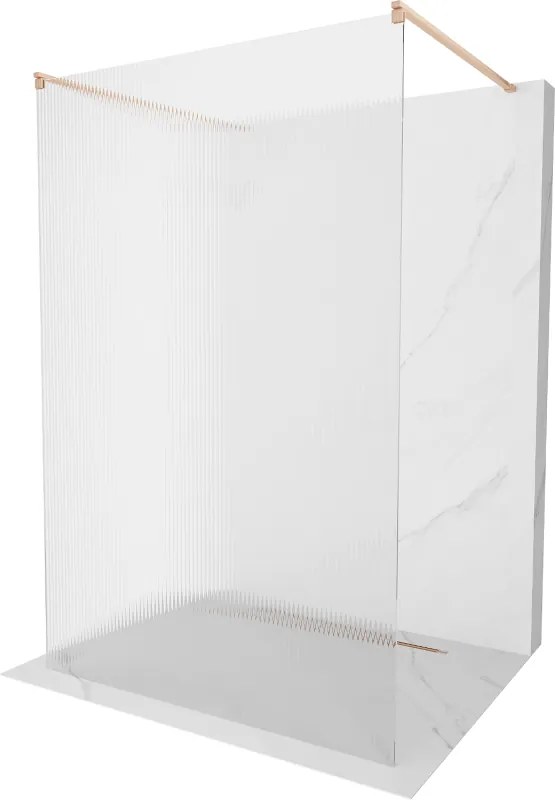 Mexen Kioto, sprchová zástěna Walk-In 120 x 200 cm, 8mm sklo s žebrovým vzorem, měděný matný profil, 800-120-002-65-09