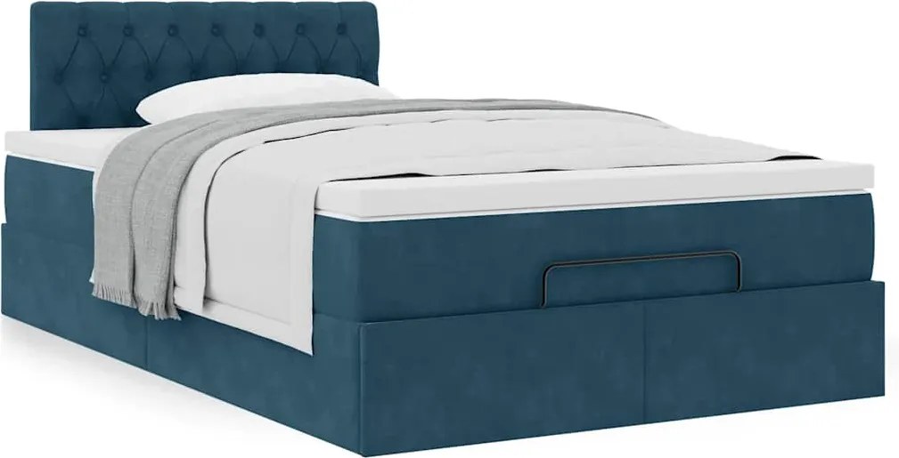 Osmanský rám postele s matrací tmavě modrá 120x200cm samet 3311841