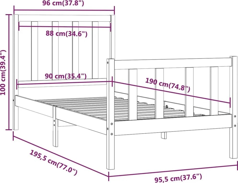 vidaXL Rám postele masivní borovice 90 x 190 cm Single [3105191] Barva: Bílá