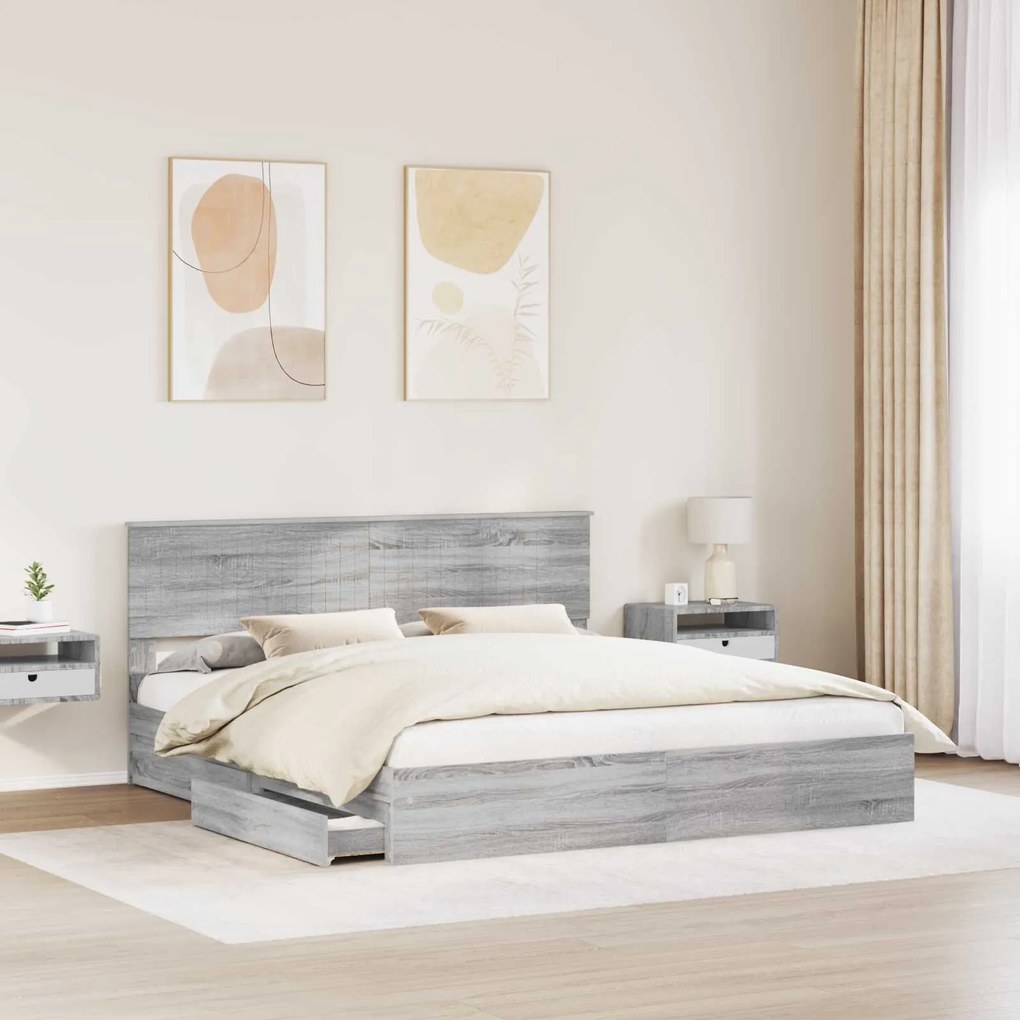 Postel s úložným prostorem se zásuvkou Šedá Sonoma 180 x 200 cm 3410775