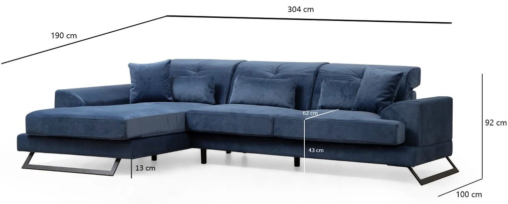 Atelier del Sofa Rohová sedací souprava Frido Left (Chl+3R) - Navy Blue, Modrá