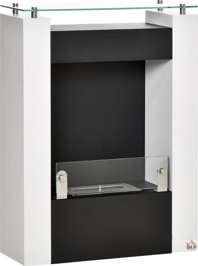 HOMCOM Bioetanolový Krb s Hořákem 1,5 l a Tepelně Odolnou Skleněnou Policí, 3hodinový Čas Hoření, Rozměry 60x20x79cm, Ovládání Plamene a Klíč v Ceně -