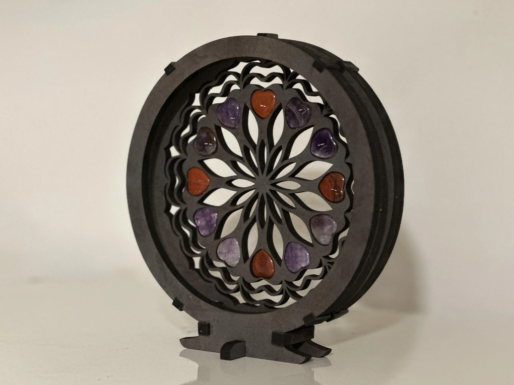 Li-Go "Srdce, ametystová/karneolová mandala" Stolní lampa 20x22 cm černá s patinou