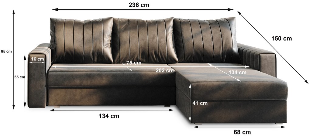 Rohová rozkládací sedací souprava do L KARL, 236 cm, s úložným prostorem Roh pohovky: Pravý roh, Barva látky: Béžová (Paros 02)
