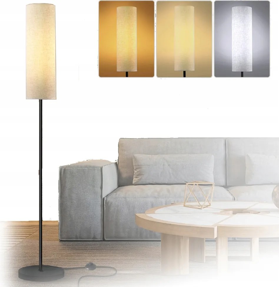 Led Lampa E27 Podlahová Stojící Boho Stínidlo Lněná Lampa Lampička 175 CM 12 W