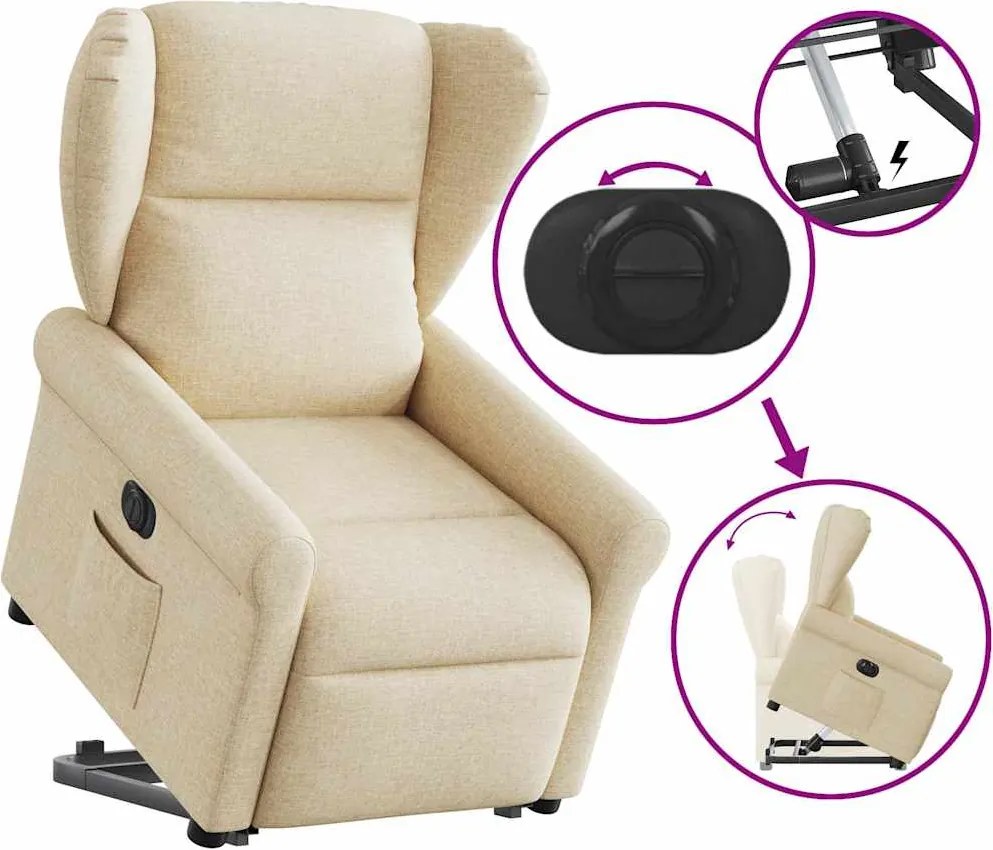 Elektrické zvedací polohovací křeslo krémové textil 3303402