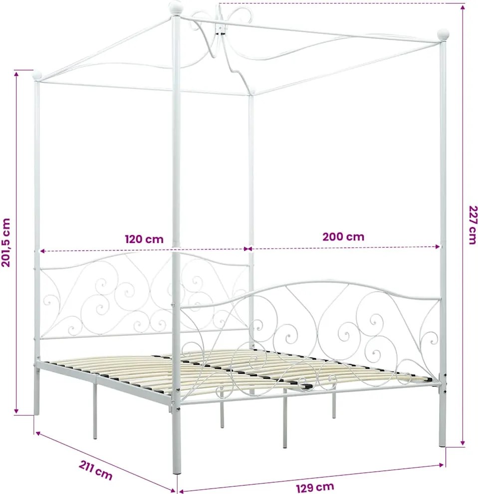 Rám postele s nebesy bílý kovový 120 x 200 cm 284470