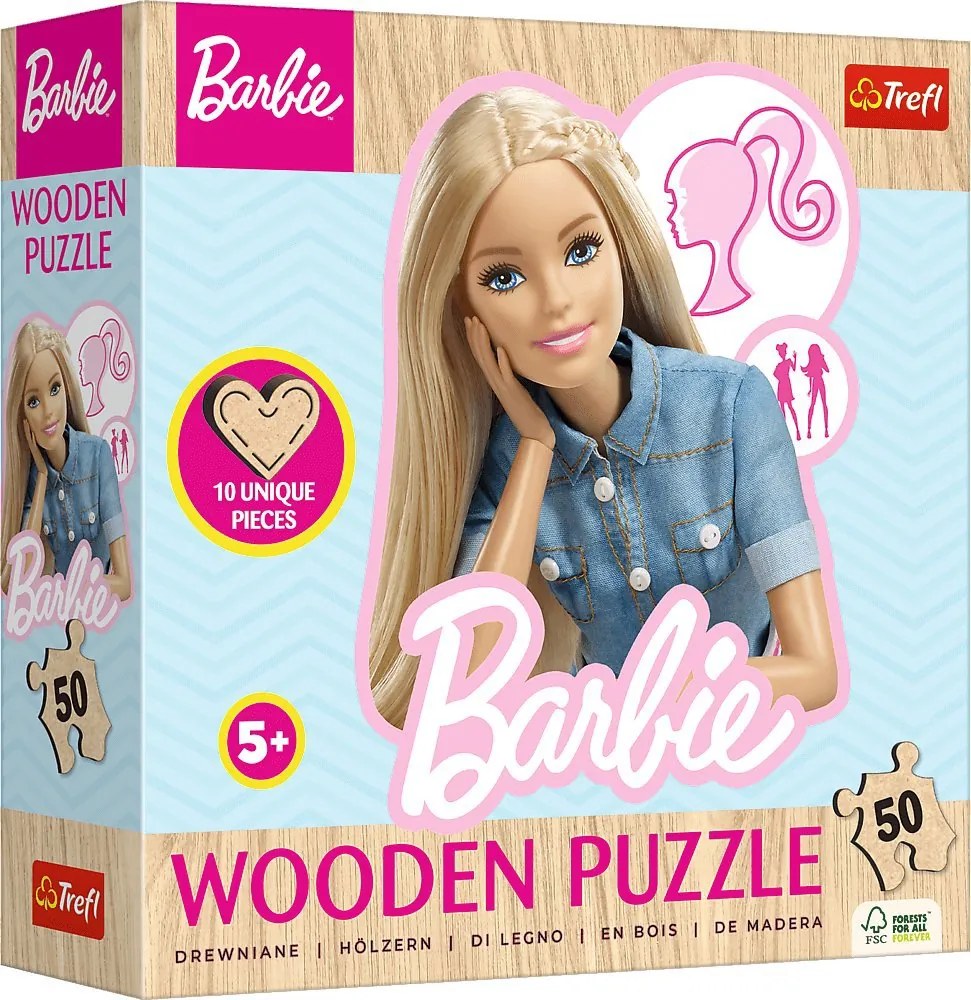 Trefl dřevěné puzzle obrysové barbie 50 dílků