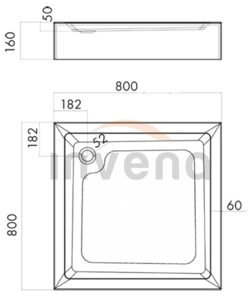 Invena Invena, akrylátová sprchová vanička 80x80x16 cm, bez sifonu, bílá lesklá, INV-AK-80-K83-P
