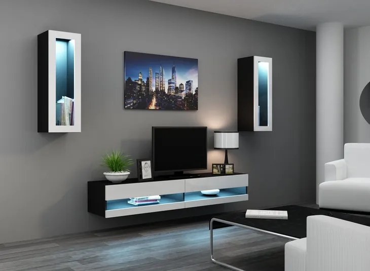 Elegantní obývací stěna VIGO NEW 11 Černá / Bílý lesk BARVA LED OSVĚTLENÍ: bez osvětlení +0Kč, Barevné provedení: VIGO NEW 11A