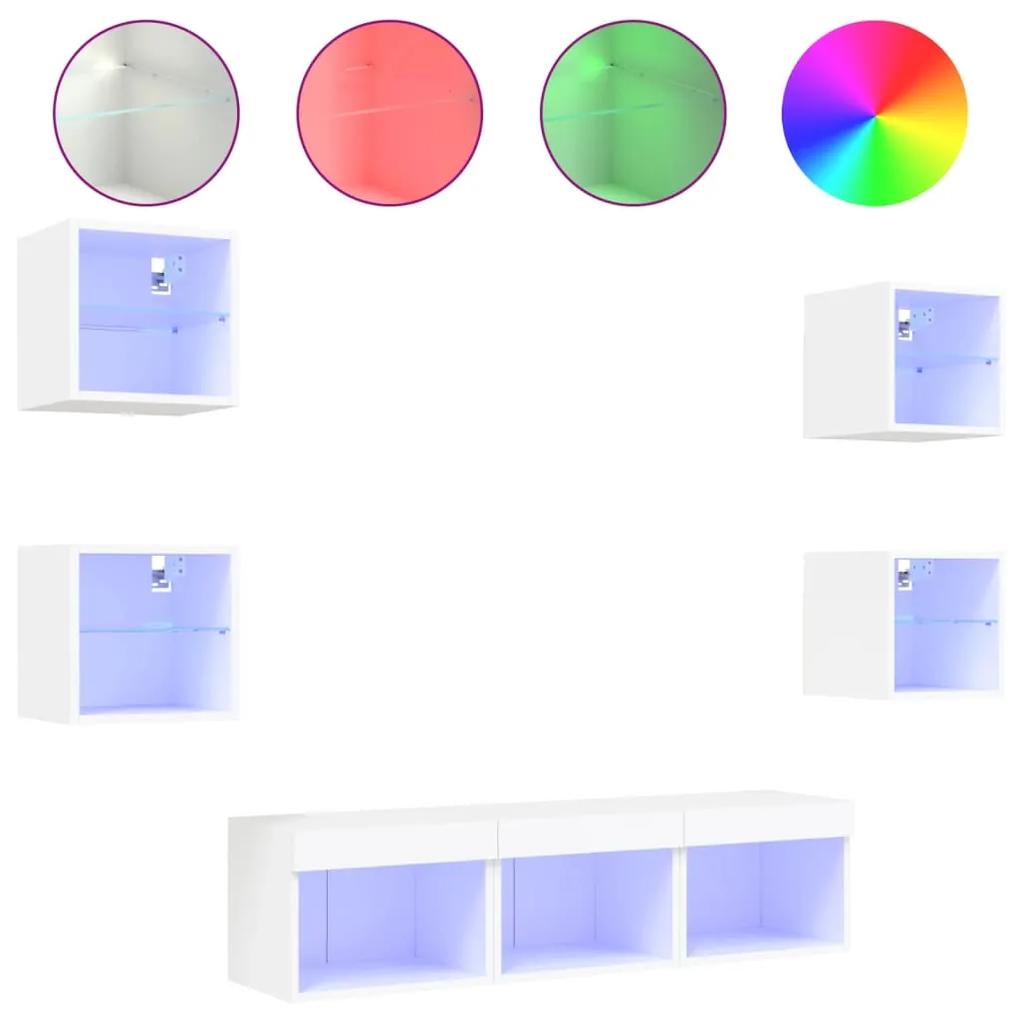 vidaXL 7dílná obývací stěna s LED osvětlením bílá kompozitní dřevo