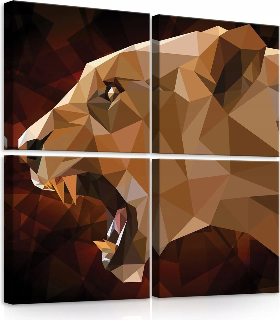 Obraz 50x50 Lvice low poly polyptych zvíře síla divočina příroda abstrakce