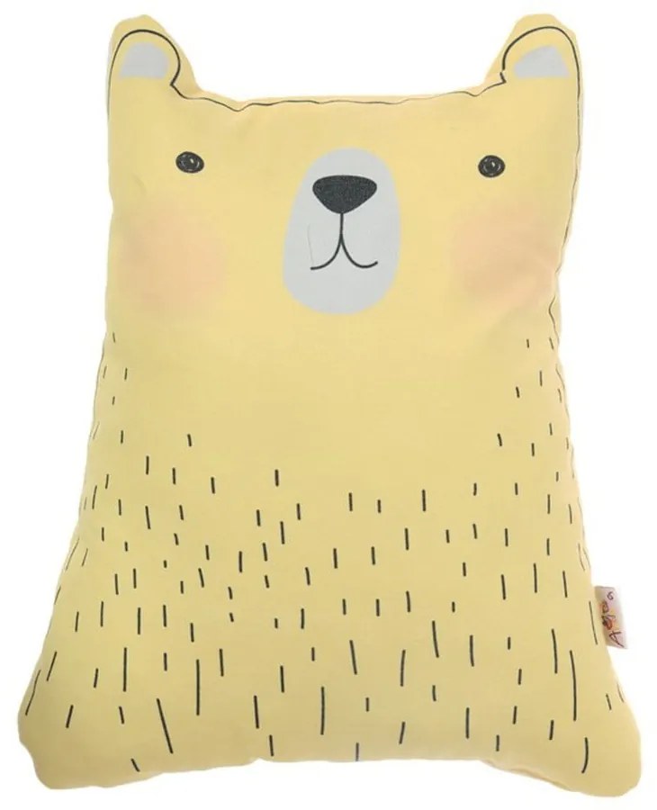 Žlutý dětský polštářek s příměsí bavlny Mike & Co. NEW YORK Pillow Toy Bear Cute, 22 x 30 cm