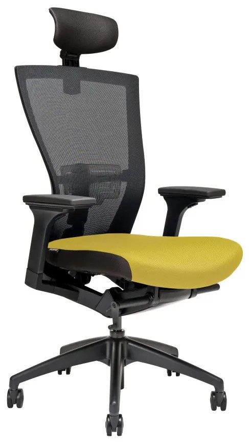 Office Pro Kancelářská židle na kolečkách MERENS SP – s područkami a koženou opěrkou hlavy Černá BI 201