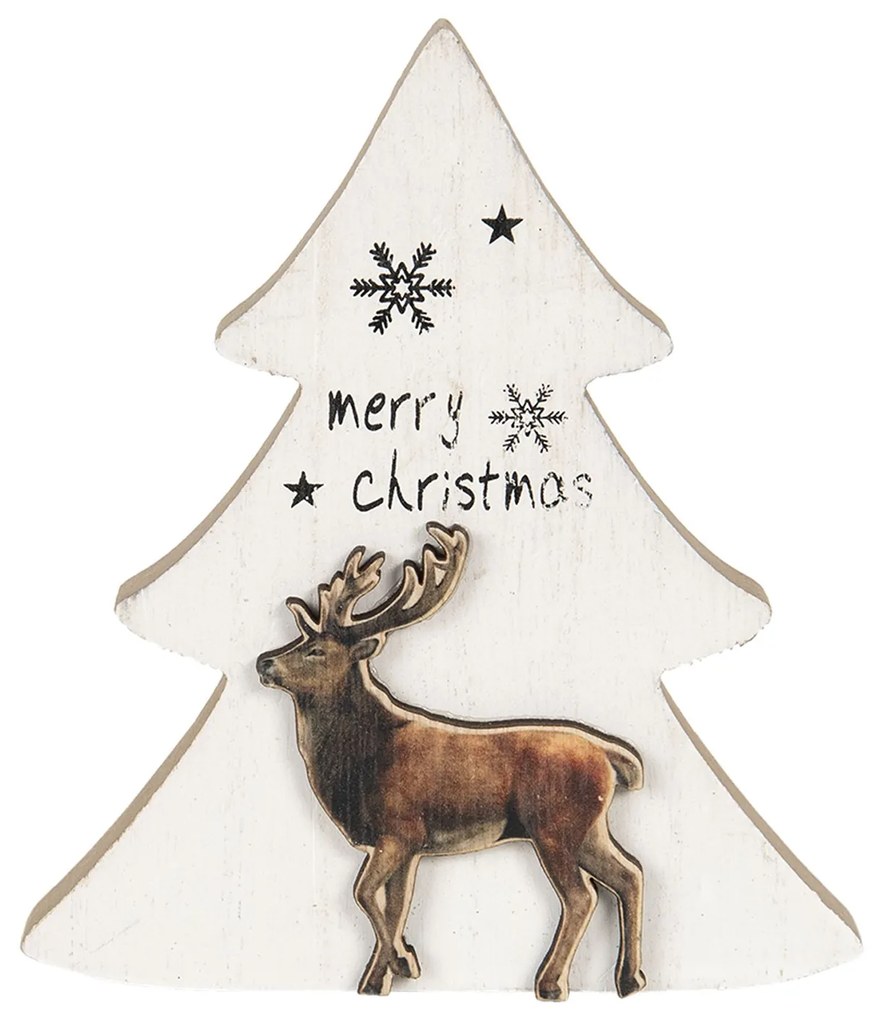 Dřevěná dekorace vánoční stromeček s jelenem - 16*2*14 cm