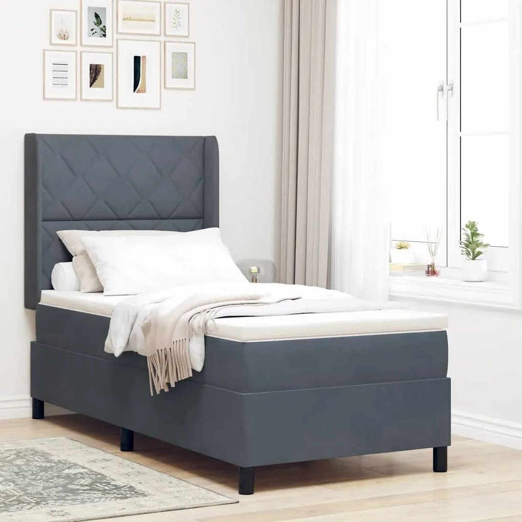 Postel s boxspringem s čelo Tmavě šedá 90 x 190 cm samet 3342039