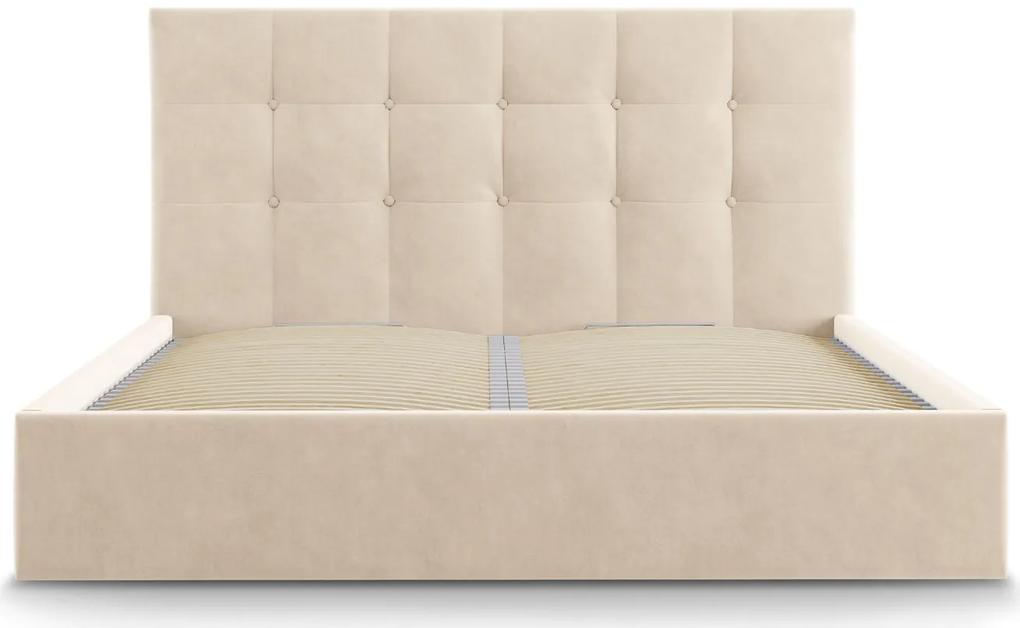 Béžová sametová dvoulůžková postel MICADONI Phaedra 140 x 200 cm