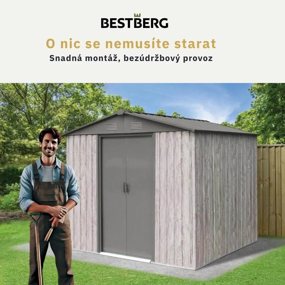Zahradní domek BestBerg ZDB-4SD / 4,1 m² / 236 x 174 x 206 cm / dekor bílé dřevo/šedá