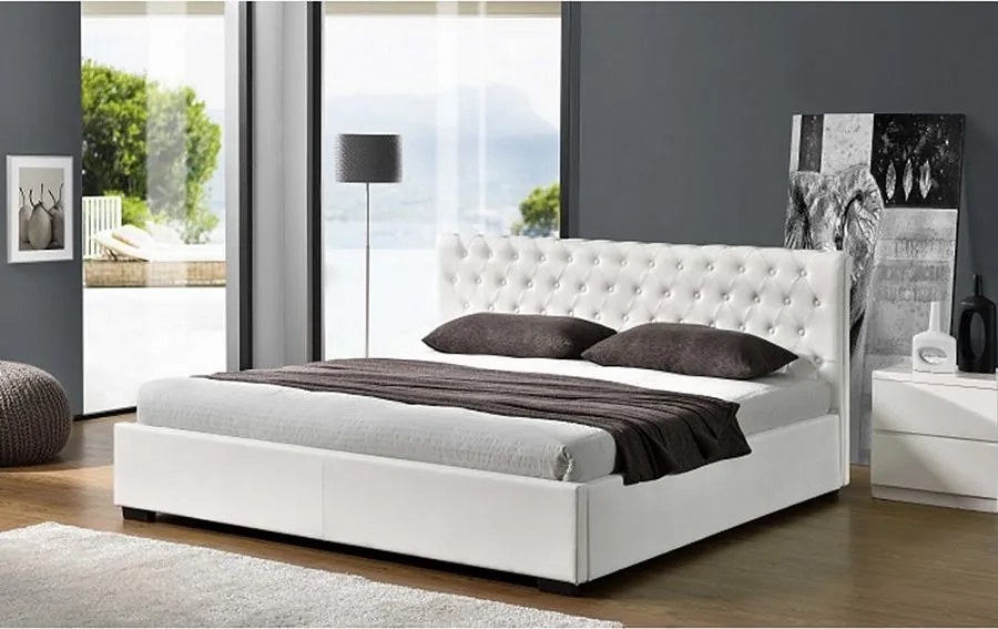 Tempo Kondela Čalouněná postel DORLEN 2 NEW 160x200, s úložným prostorem, bílá