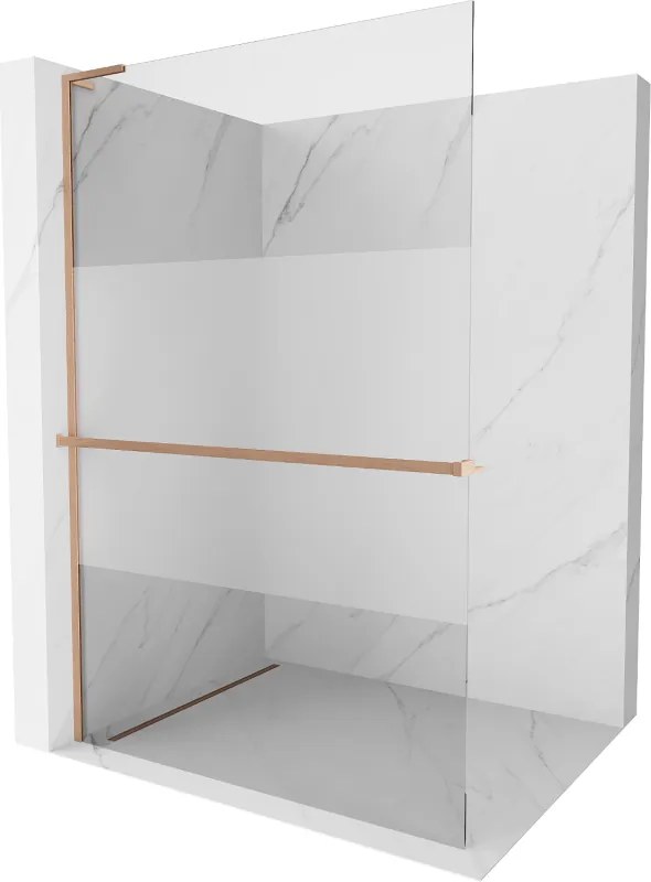 Mexen Kioto+ L, sprchová zástěna Walk-In s poličkou a věšákem 90 x 200 cm, 8mm čiré sklo-námraza, měděný matný profil, 800-090-123-65-35