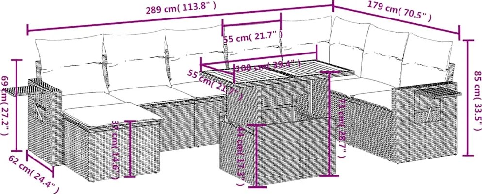 9dílná zahradní sedací souprava s poduškami černá polyratan 3271888