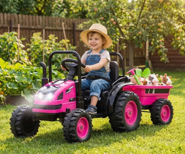 Elektrický traktor Milly Mally s přívěsem růžový