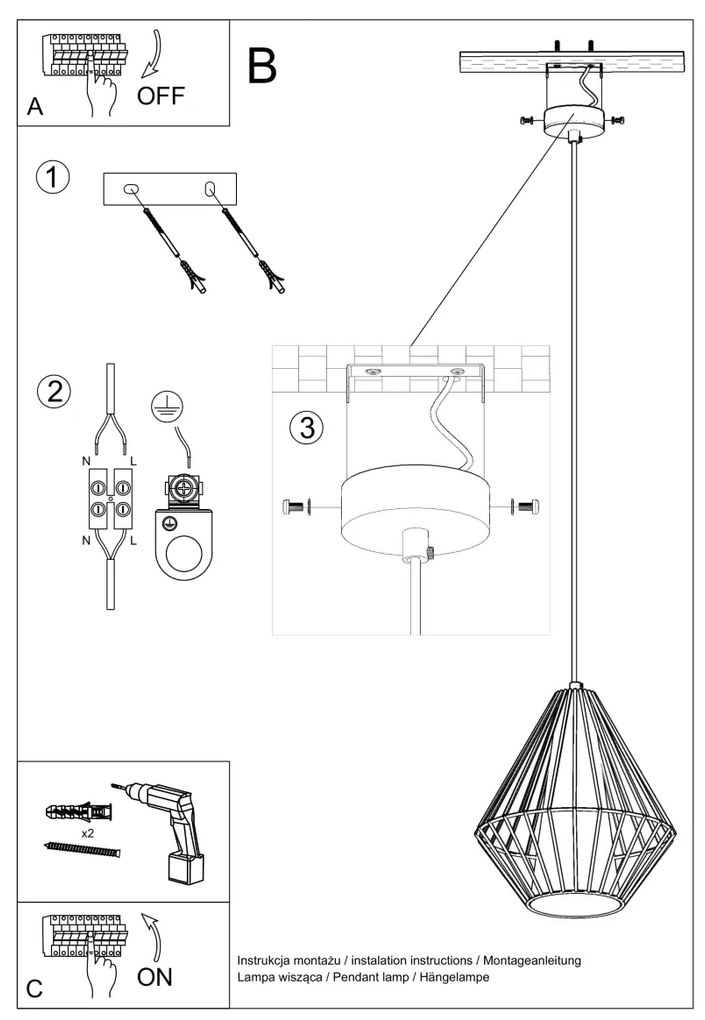Závěsné svítidlo Demi, 1x bílé drátěné stínítko