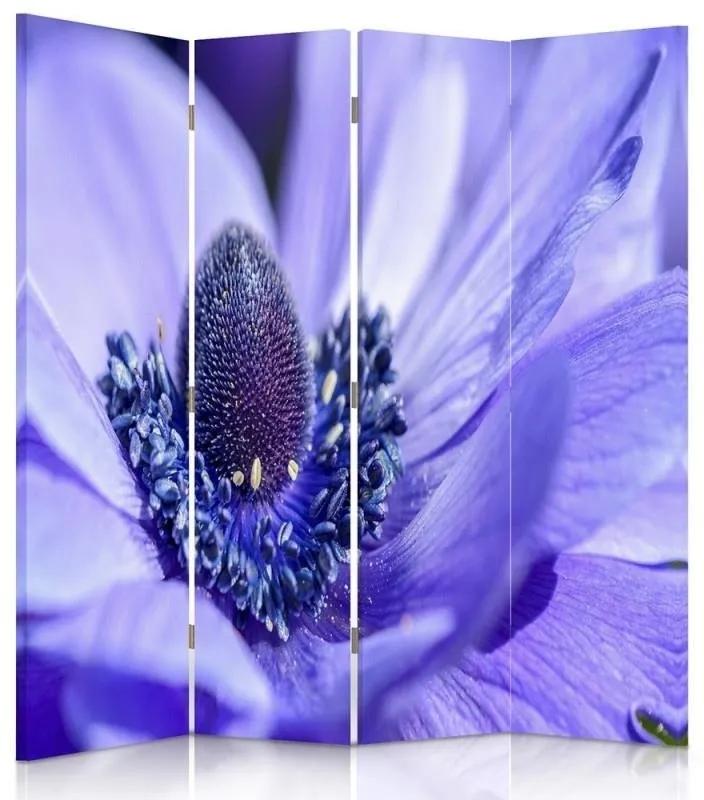 Ozdobný paraván Příroda Květina Fialová - 145x170 cm, čtyřdílný, obustranný paraván 360°