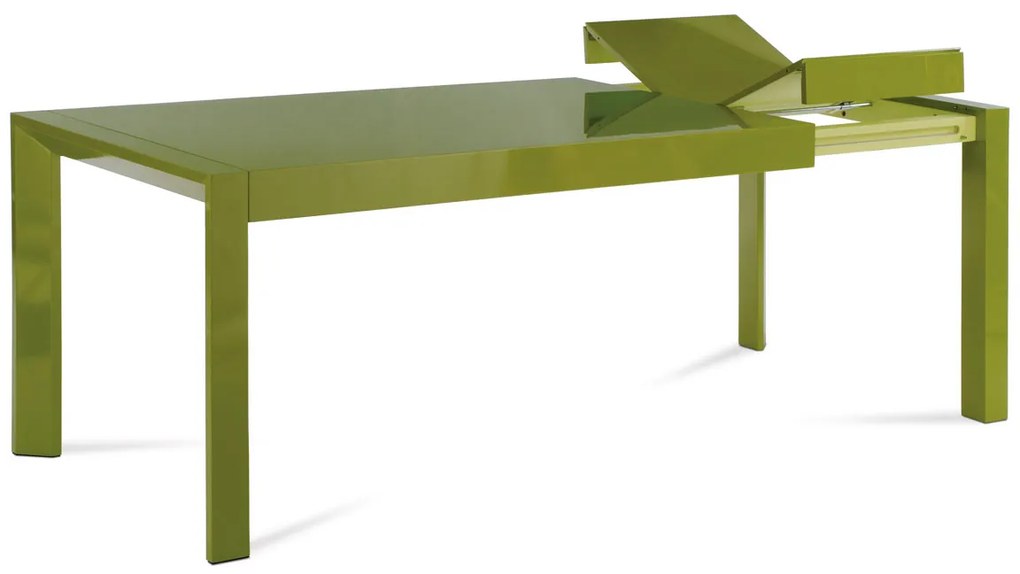 Rozkládací jídelní stůl WD-5829 GRN 160+50x90 cm, vysoký lesk zelený