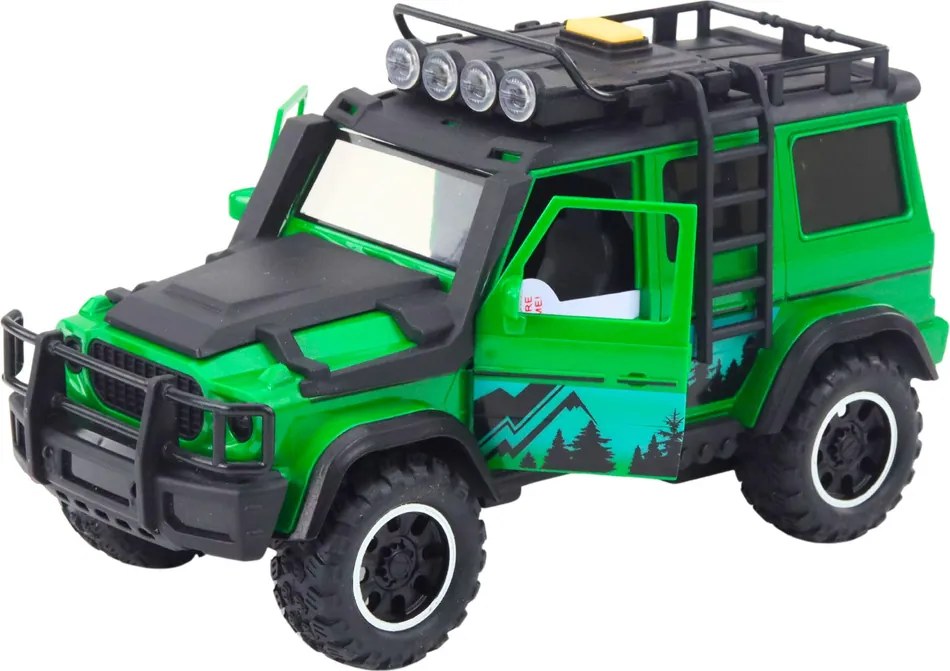 LEAN Toys Sada terénního auta s odtahovým vozem a motorkou, světla a zvuky, zelená