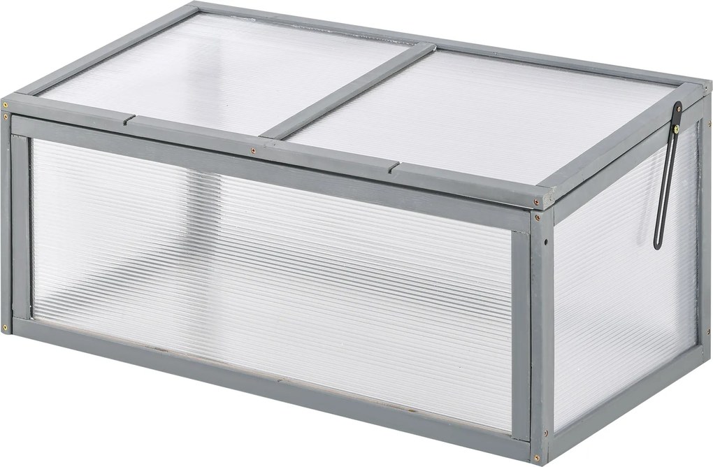 Outsunny Zimní Skleník Dřevěný a Polykarbonátový 90 x 46 x 40 cm Voděodolný Zimní Rám pro Zahradní Záhon Šedý | Aosom