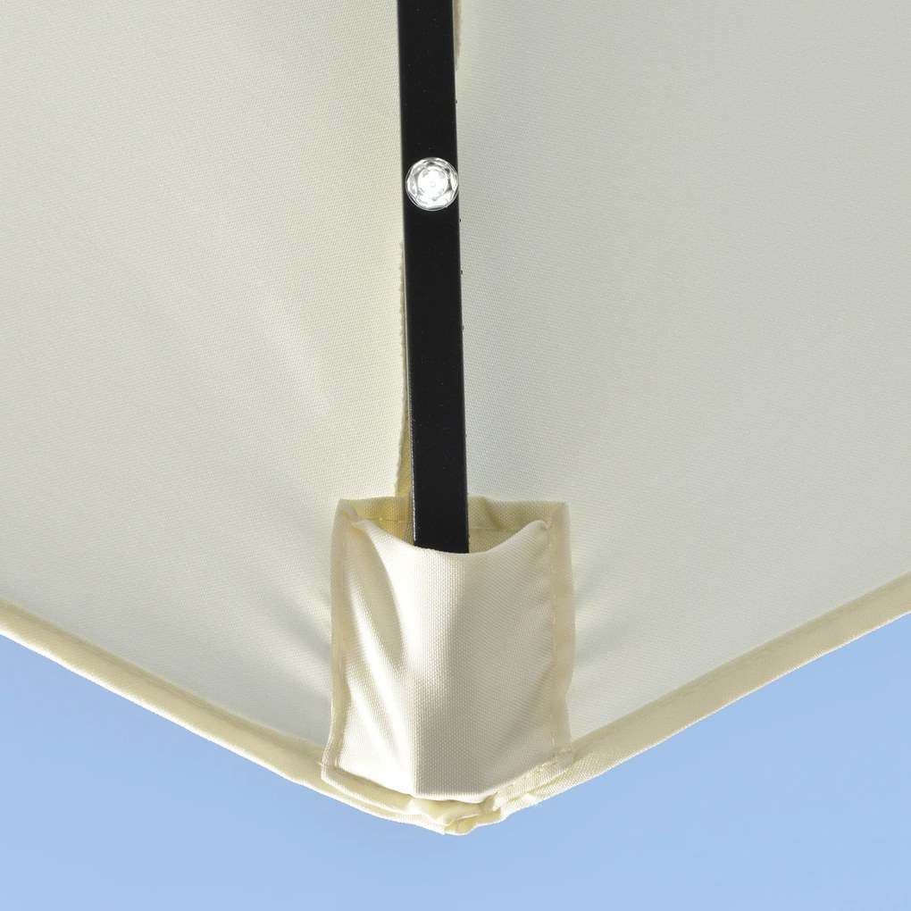 Slunečník Outsunny 265x240 cm, půlkruhový slunečník s LED diodami, půlkruhový slunečník na terasu s ruční klikou a solárním panelem, kov, béžová | Ao…