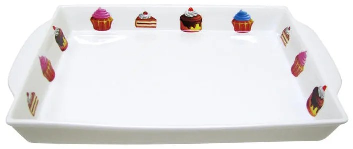 Tác obdélníkový s dekorem dortíky, 27, 2 x 28 x 3, 3 cm