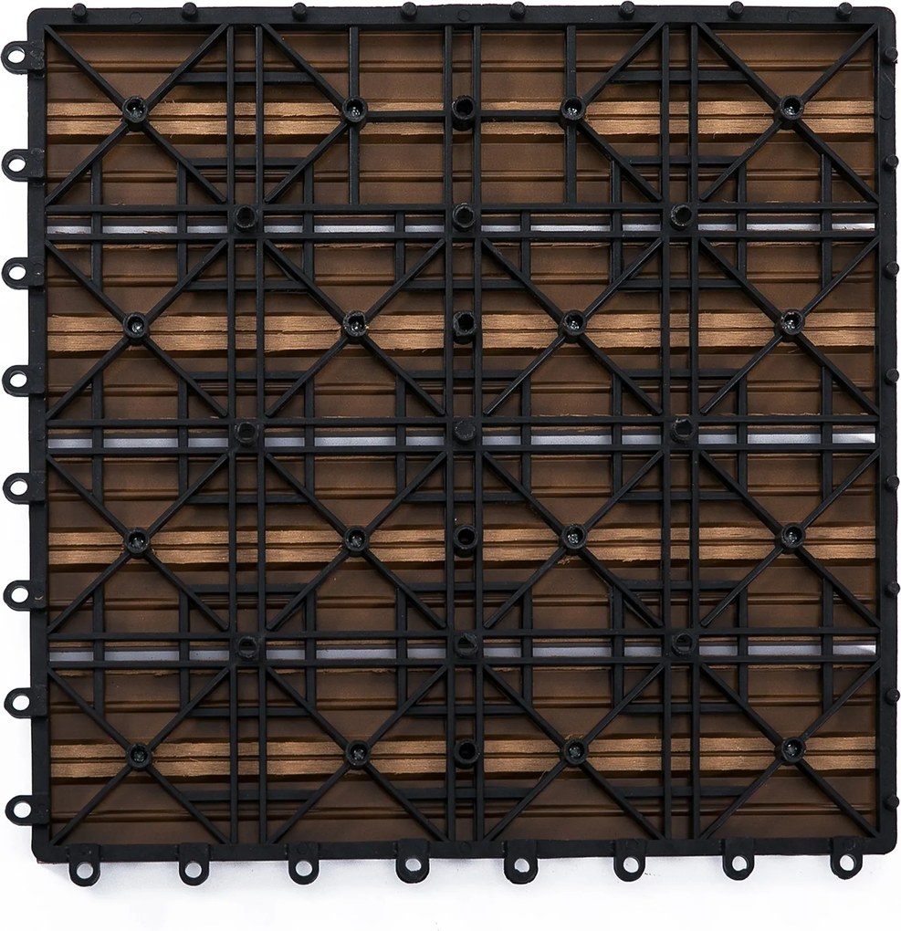 Terasy dlaždice Outsunny - Propojitelné deckové dlaždice - Sada 11 ks, Max. plocha 1,0 m² - Snadná instalace, rozměr 30 x 30 cm | Aosom