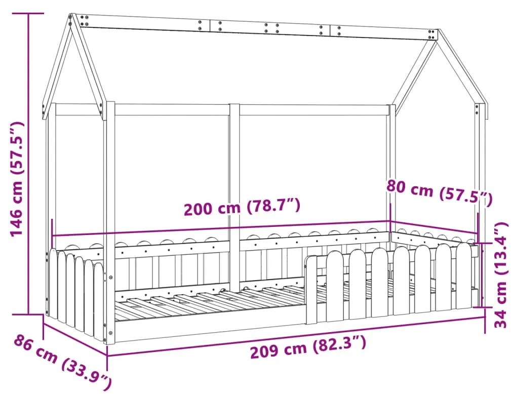 Dětská domečková postel bílá 80 x 200 cm masivní borové dřevo